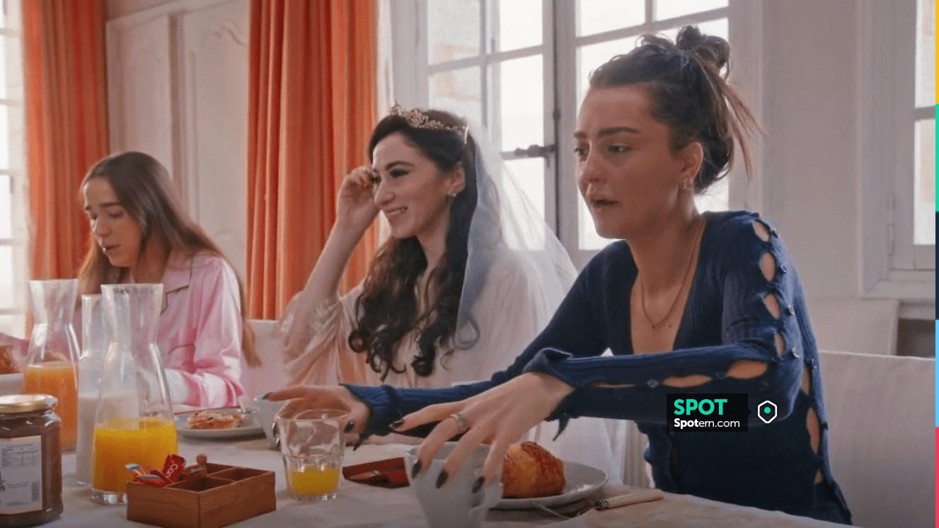 House of Cb Navy Ribbed Knit Cardi­gan worn by Victoria Zito as seen in ...