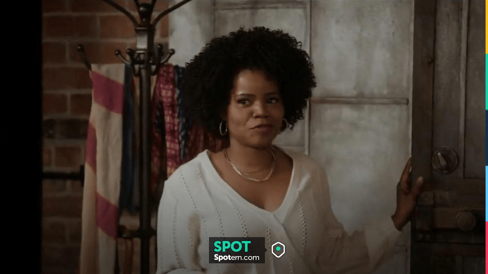 Astr the Label Wrap Front Pointelle Sweater worn by Amara Patterson ...