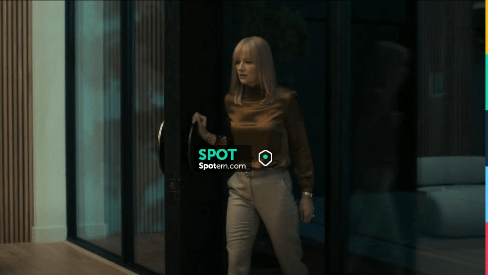 Saint Laurent Gathered Turtleneck Satin Blouse worn by Michelle ...