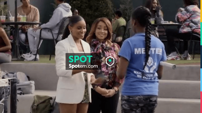 Alice + Olivia Brentley Floral Tie Neck Blouse worn by Tina Hicks ...