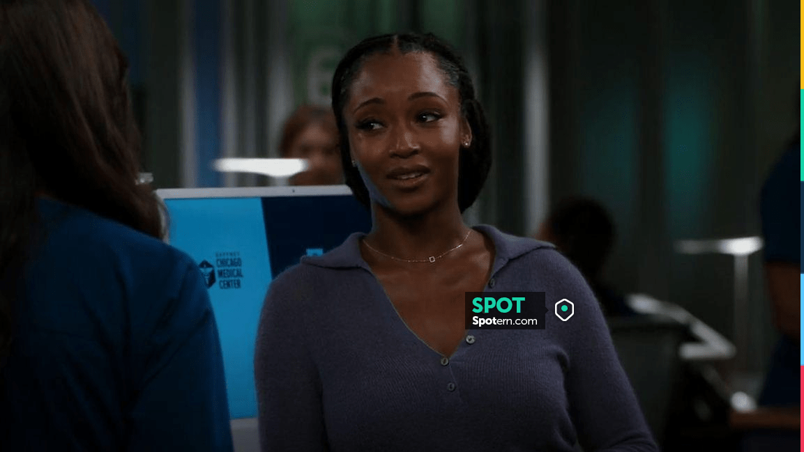 Vince Purple Knit Henley Poplo worn by April Sexton (Yaya DaCosta) as seen in Chicago Med ...
