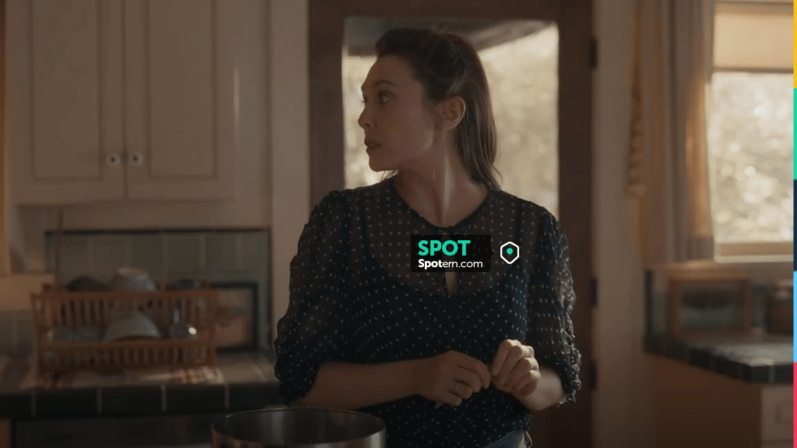 Frame Ruched Polka Dot Chiffon Top worn by Leigh Shaw (Elizabeth Olsen ...