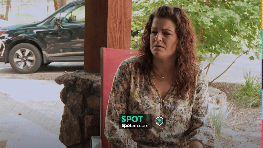 Maurices Yellow Floral Button Down Ruffle Neck Blouse worn by Robyn ...