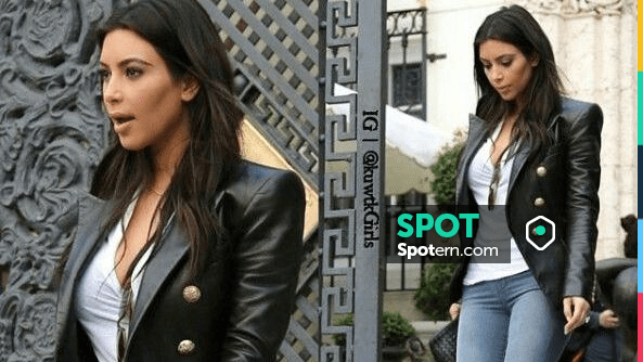 Balmain Black Leather Blazer Jacket worn by Kim Kardashian at Los ...