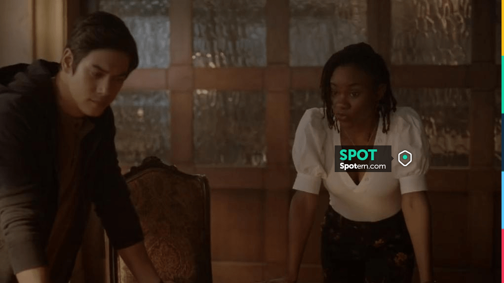 Chelsea & Violet Poplin Knit Woven V-Neck Puff Elbow Sleeve Top worn by ...