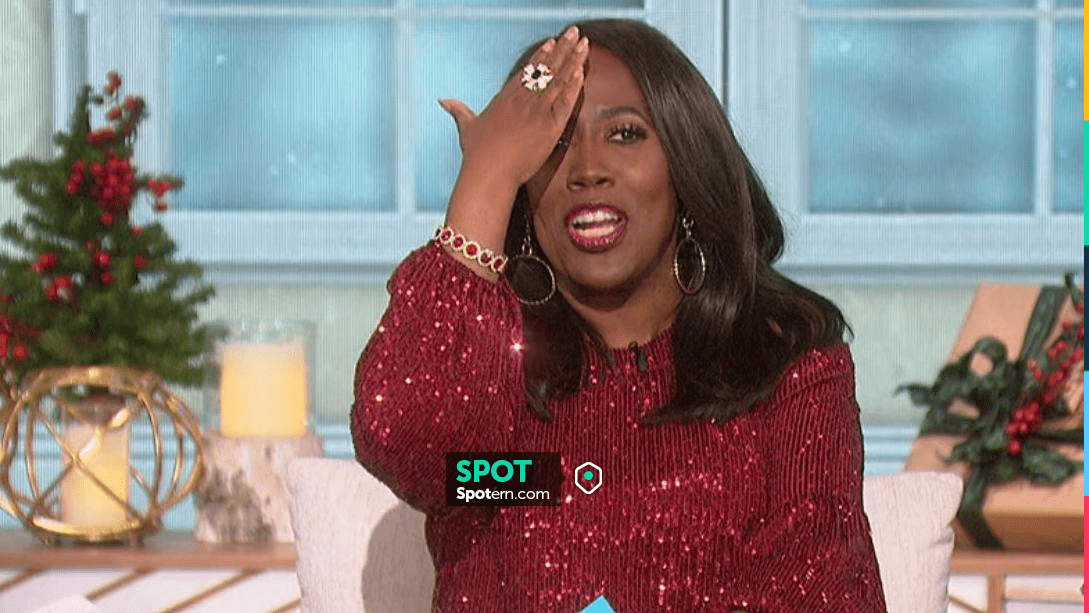 Cece Long Sleeve Cold Shoulder Round Neck Sequin Blouse worn by Sheryl ...