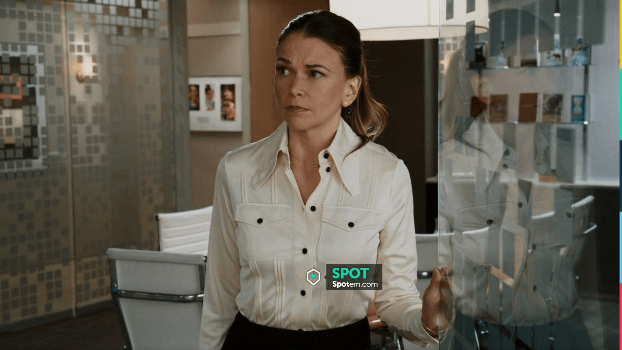 Victoria Beckham Pintuck Pleat Detail Button Up Silk Blouse worn by ...