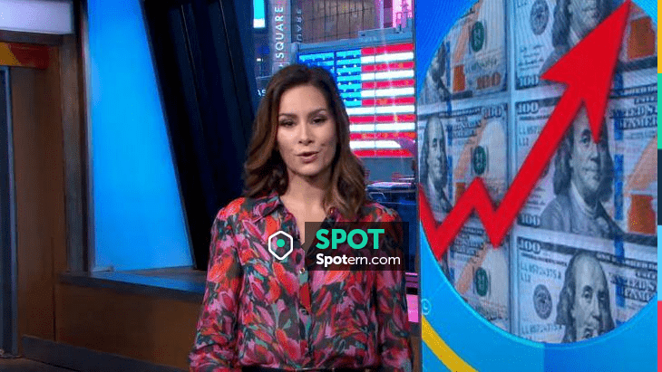 Milly Lacey Floral-Print Button-Down Top worn by Rebecca Jarvis as seen ...