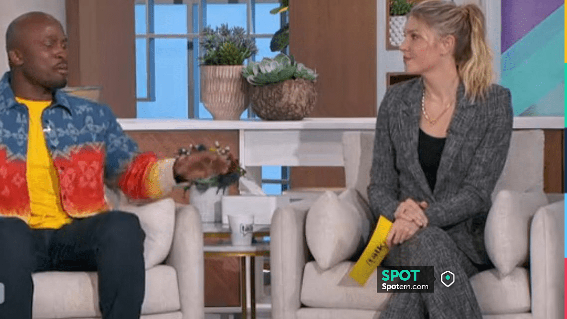 Smythe Tweed Pintuck Flare Leg Trousers worn by Amanda Kloots as seen in The Talk on January 10 ...