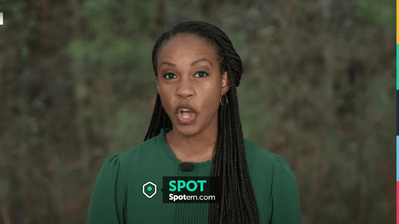 Cece Pintucked Smocked Cuff Chiffon Top en verde alpino usado por Blayne Alexander como se ve en ...