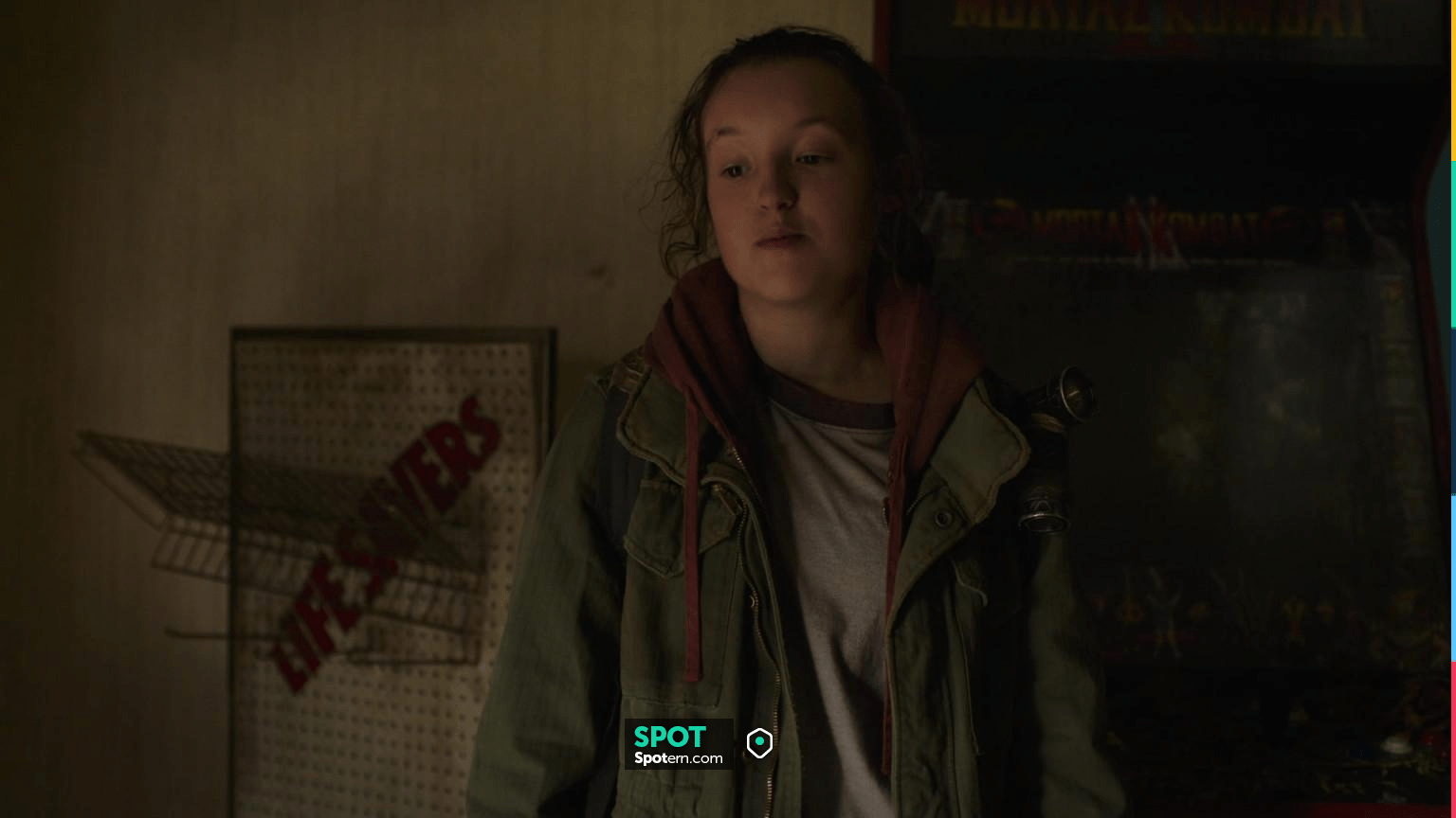 Olive green zip parka jacket worn by Ellie Williams (Bella Ramsey) as ...