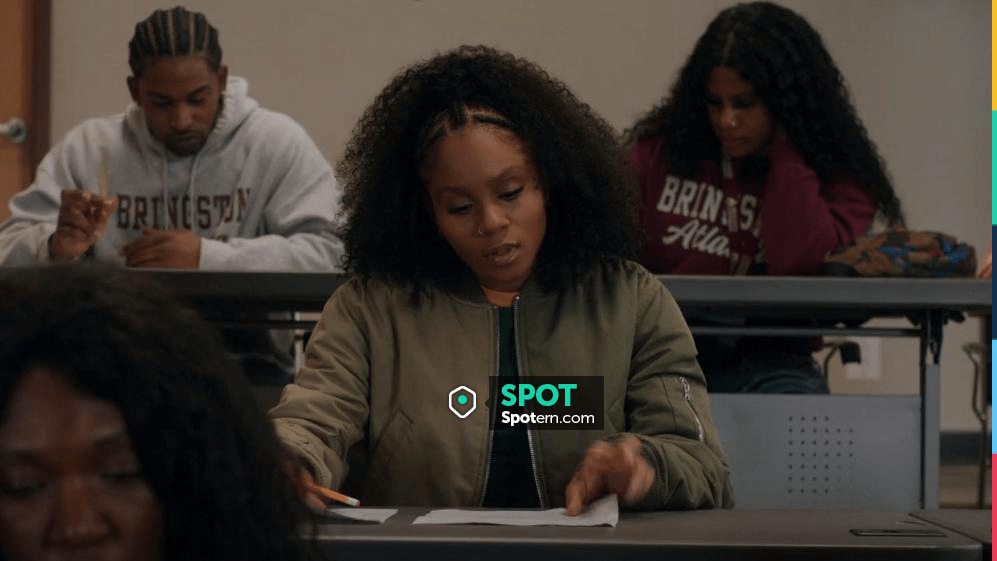 Topshop Half and Half Contrast Bomber worn by Simone Hicks (Geffri Maya ...