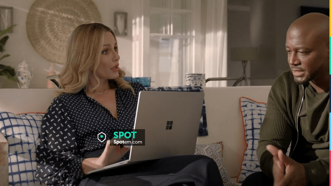 Theory Printed Tie Neck Top worn by Laura Fine-Baker (Monet Mazur) as ...