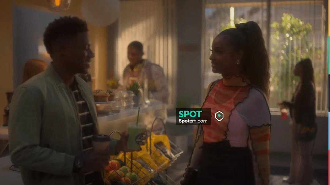 Kikiriki Print­ed Tulle Mul­ti Tiedye Blouse worn by Annika Longstreet (Justine Skye) as seen in ...