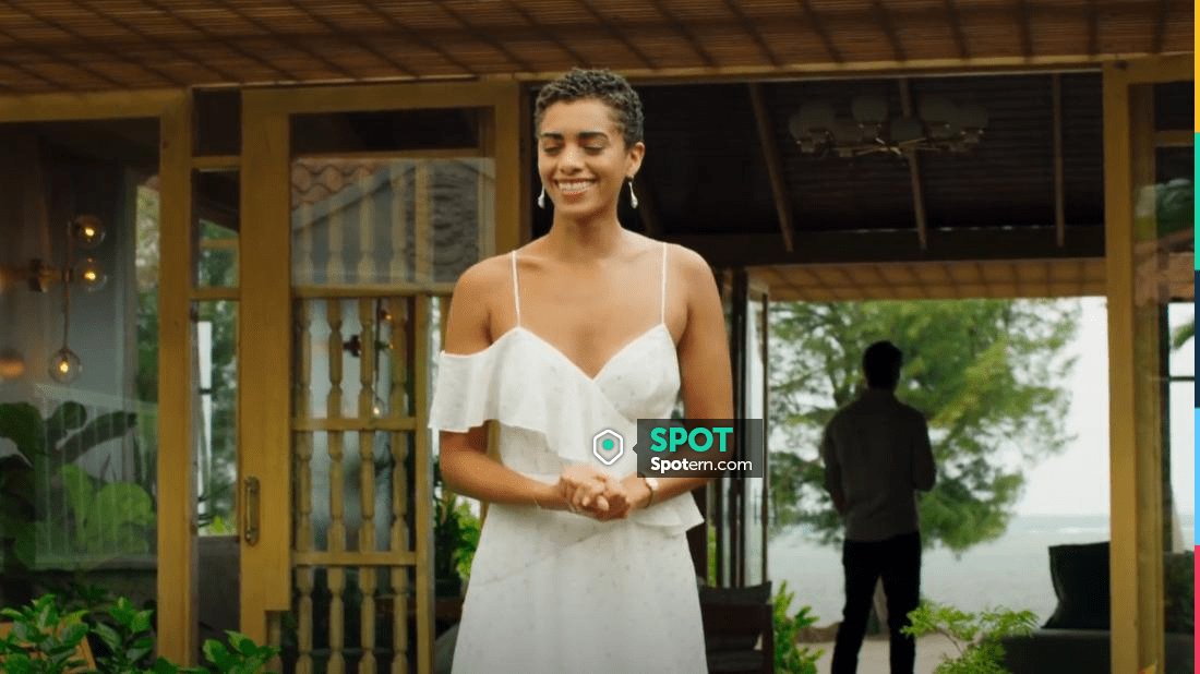 BCBGMAXAZRIA Metallic Ruffled Dress worn by Ruby Akuda (Kiara Barnes) as seen in Fantasy Island ...