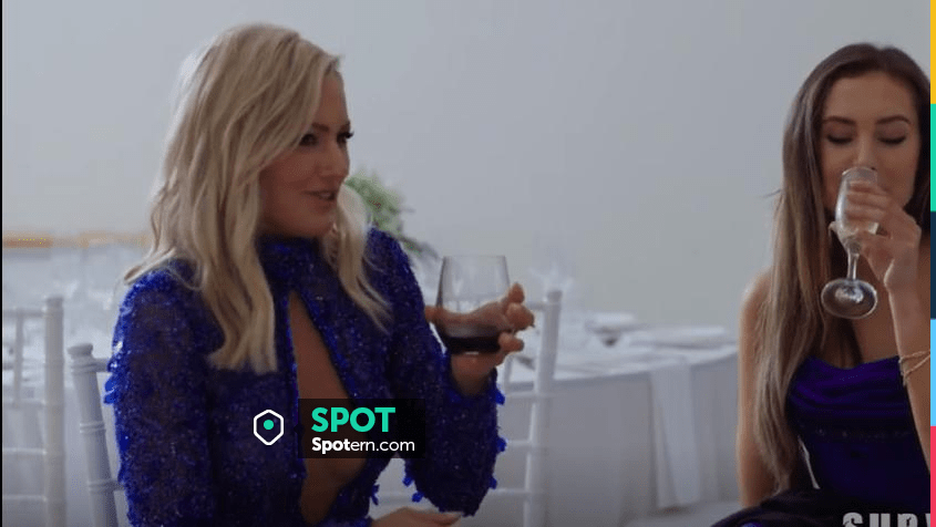 Gold Couture Blue Bead­ed Short Dress worn by Lauren Whybird as seen in ...