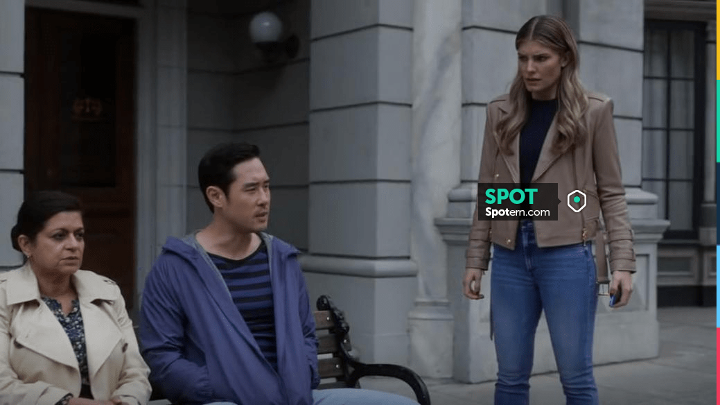 L'Agence Bil­lie Leather Jack­et worn by Addison Augustine (Caitlin Bassett) as seen in Quantum ...