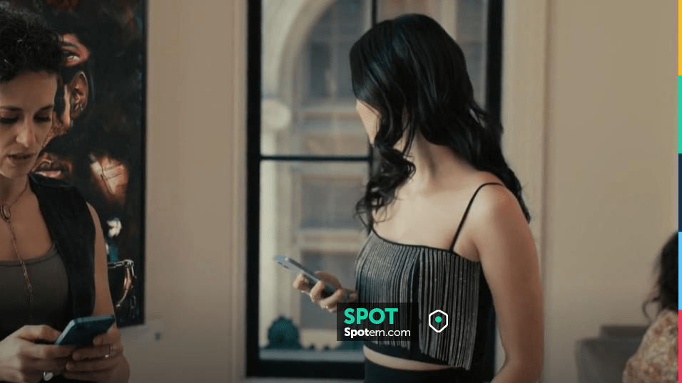 & Other Stories Em­bell­ished Fringe Corset Crop Top worn by Aimee Li ...