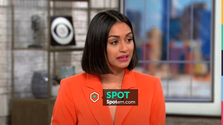 Tahari ASL Colorblocked Boyfriend Blazer in Tomato Hot Pink worn by ...