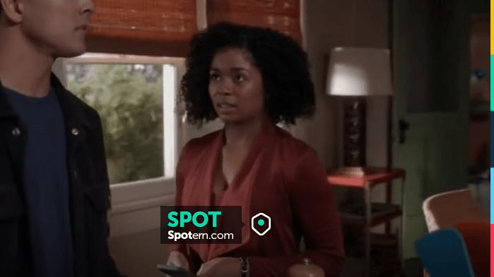 BB Dakota Wade Drape Front Faux Suede Jacket in Cherry Wood worn by Dr ...