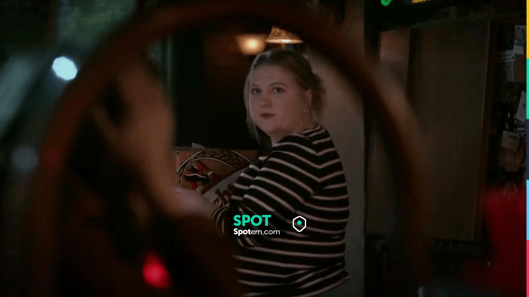 Veronica Beard Shailee Stripe Rib-Knit Henley Top worn by Taryn Helm ...