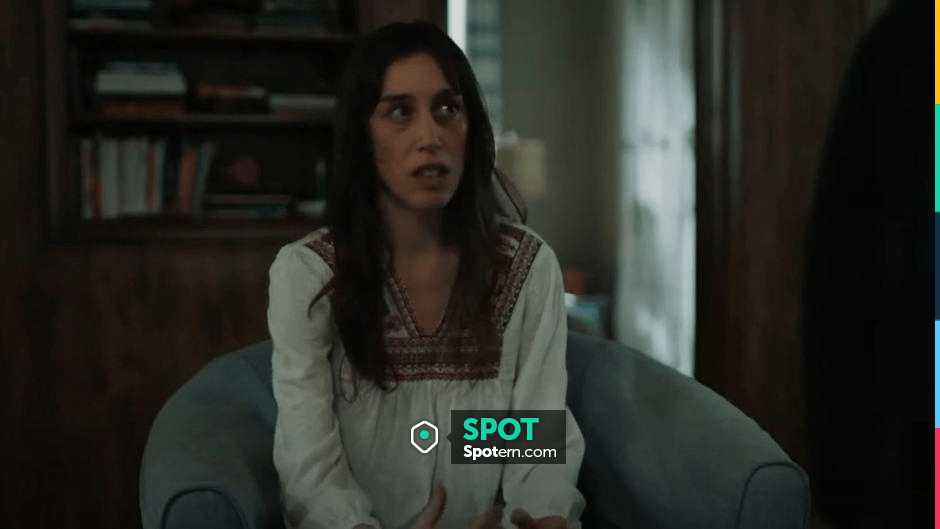 Lucky Brand Embroidered V-Neck Cotton Blend Peasant Top worn by Sa­van ...