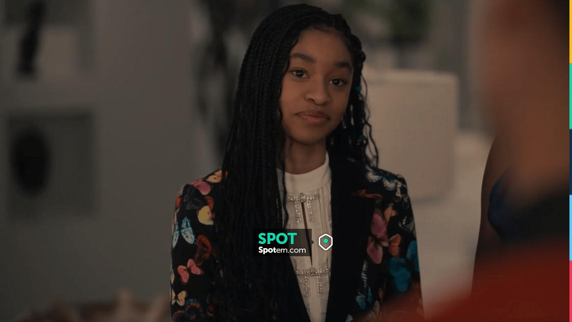 Self Portrait Ruffled Bib Long Sleeve Blouse worn by Ashley Banks ...