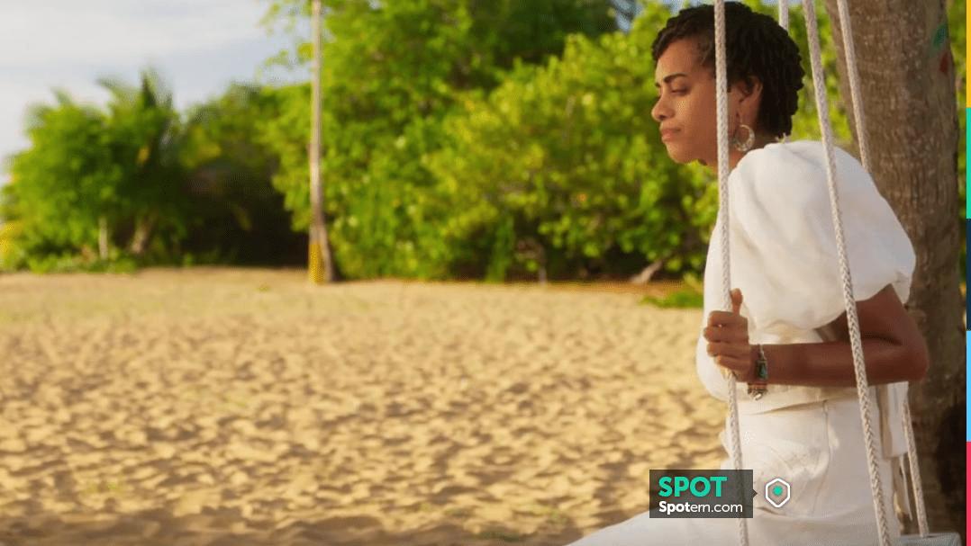 Zara Cro­chet And Linen Mi­di Skirt worn by Ruby Akuda (Kiara Barnes) as seen in Fantasy Island ...