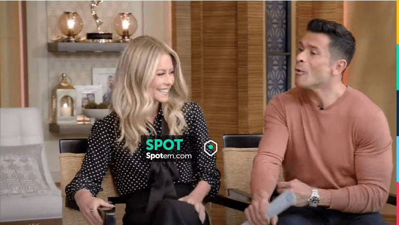 Saint Laurent Tie-Neck Polka-Dot Silk Blouse worn by Kelly Ripa as seen ...