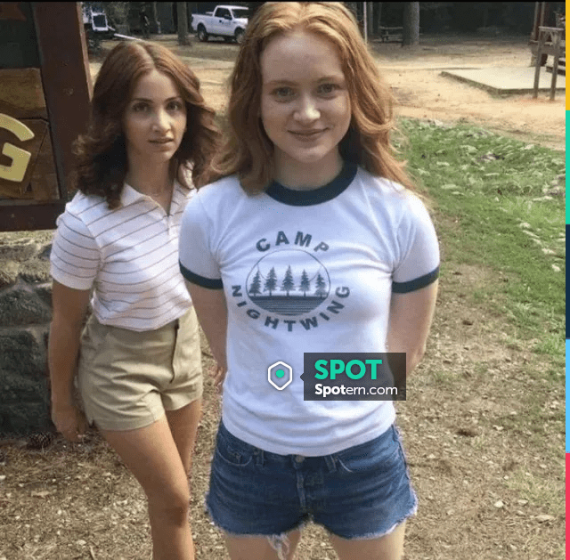 Green-sleeved & neck-lined Camp Nightwing shirt worn by Sadie Sink on ...