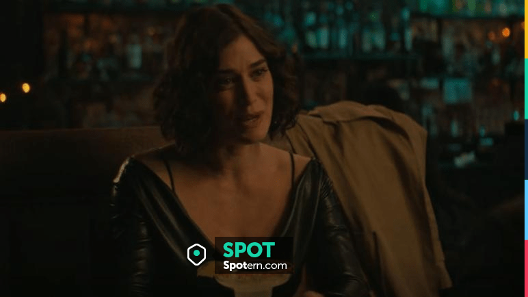 Nanushka Mo­ha Cold-Shoul­der Ve­g­an Leather Mi­ni Wrap Dress worn by ...