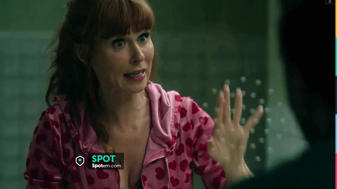 The pink heart-print sweatcoat jacket worn by Morgane Alvaro (Audrey ...