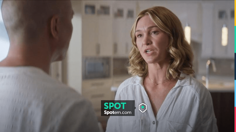 Zara White Cropped Linen Shirt worn by Maisy-May (Julia Stiles) as seen ...