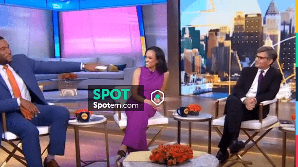 Black Halo Corrine Draped Bodice Wide Leg Jumpsuit worn by Linsey Davis ...