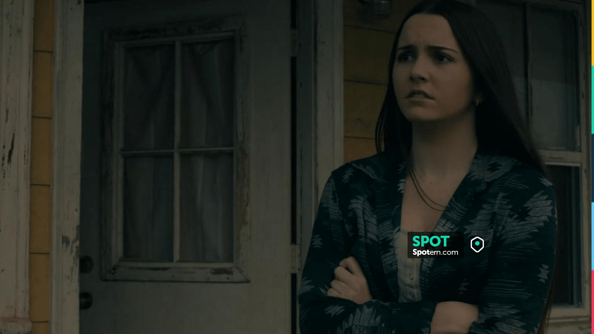 American Eagle Western Tribal Charcoal Stell Gray Shirt worn by Tabitha ...