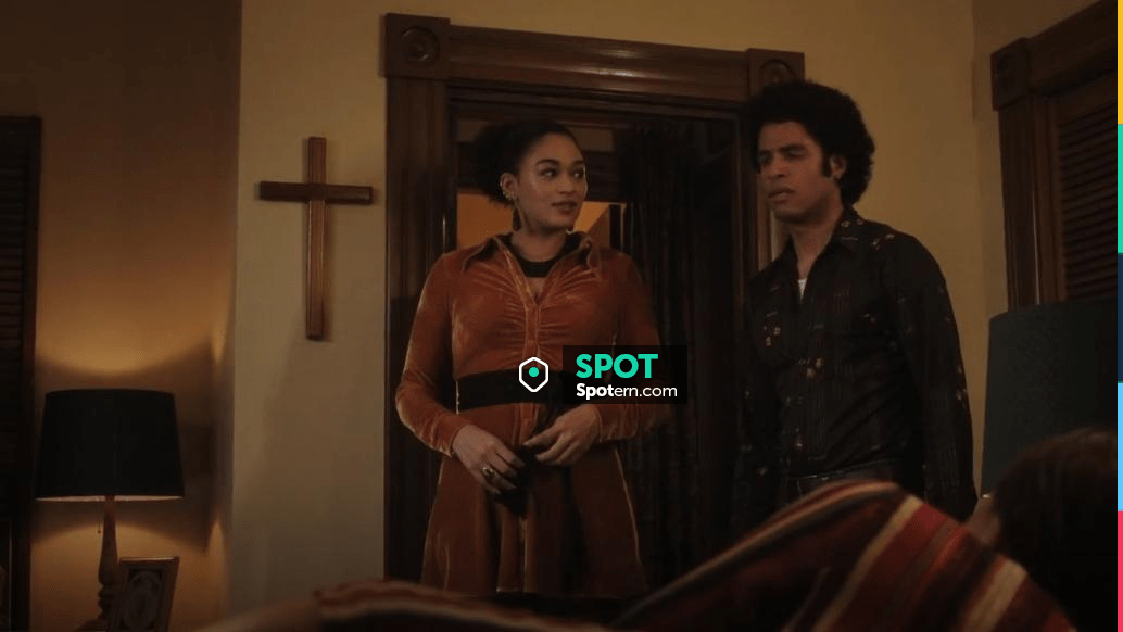 Urban Outfitters Nellie Ruched Velvet Shirt Dress In Orange worn by ...