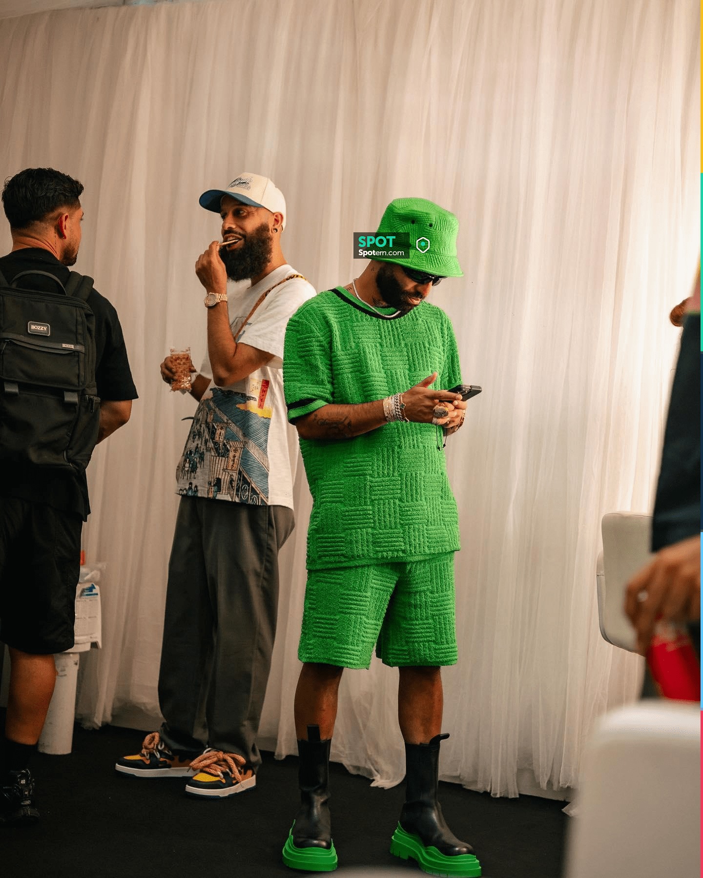 Bottega Veneta Green In­trec­cio Padded Buck­et Hat worn by Arcángel on ...