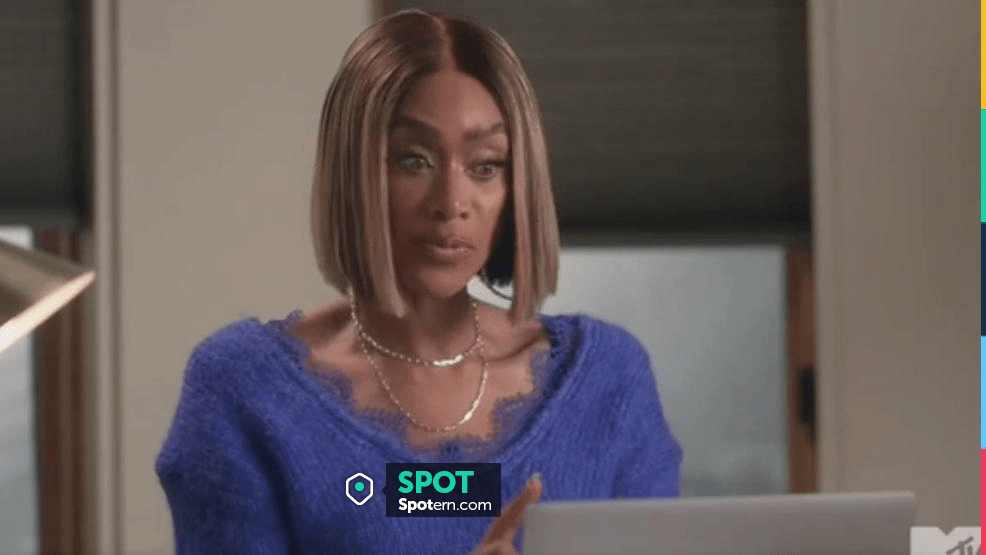 Sergio Hudson Purple Shoulder Pad Rib Collar Sweater Midi Dress worn by ...