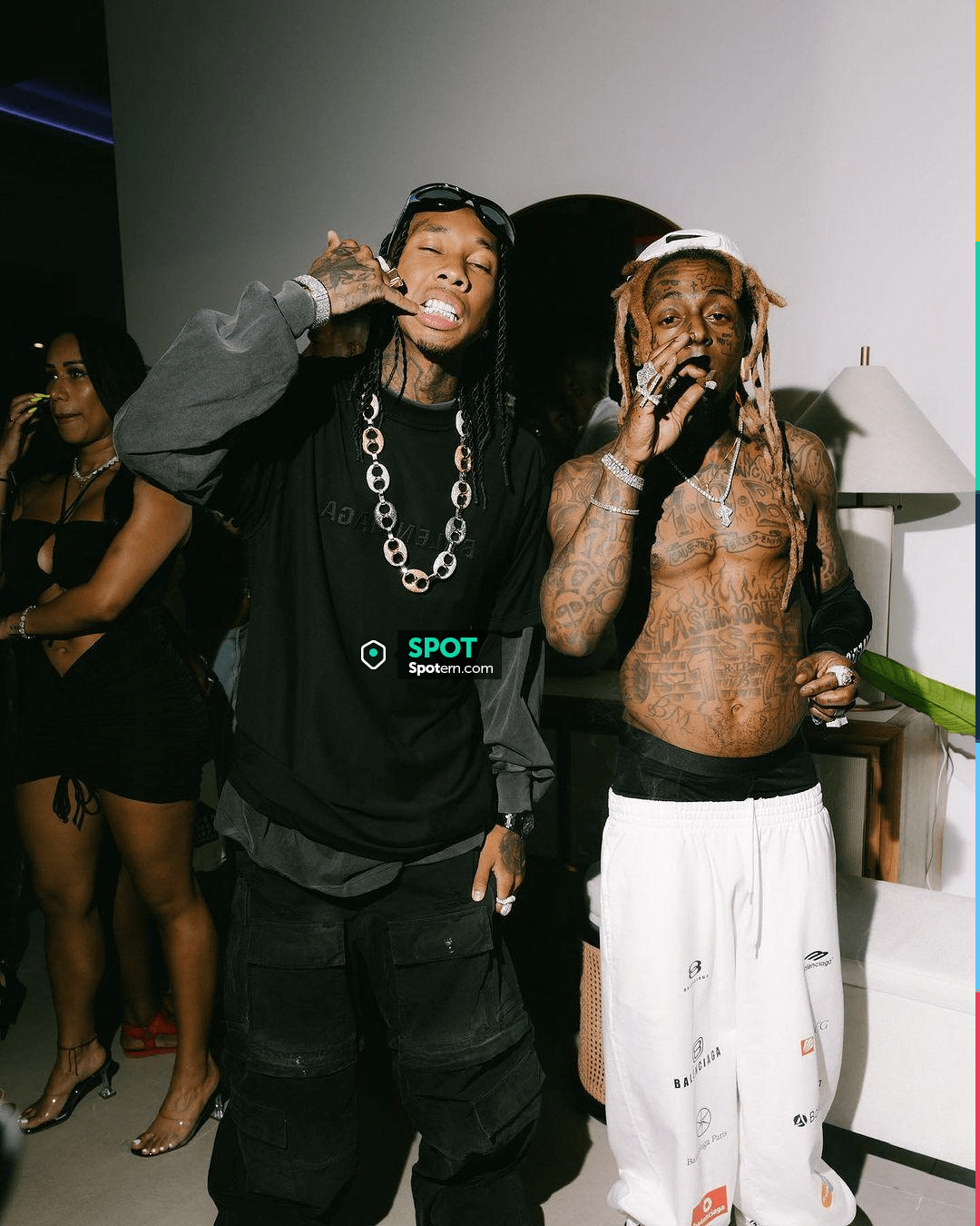 Balenciaga Black Backwards-Logo Layered T-Shirt worn by Tyga on his ...