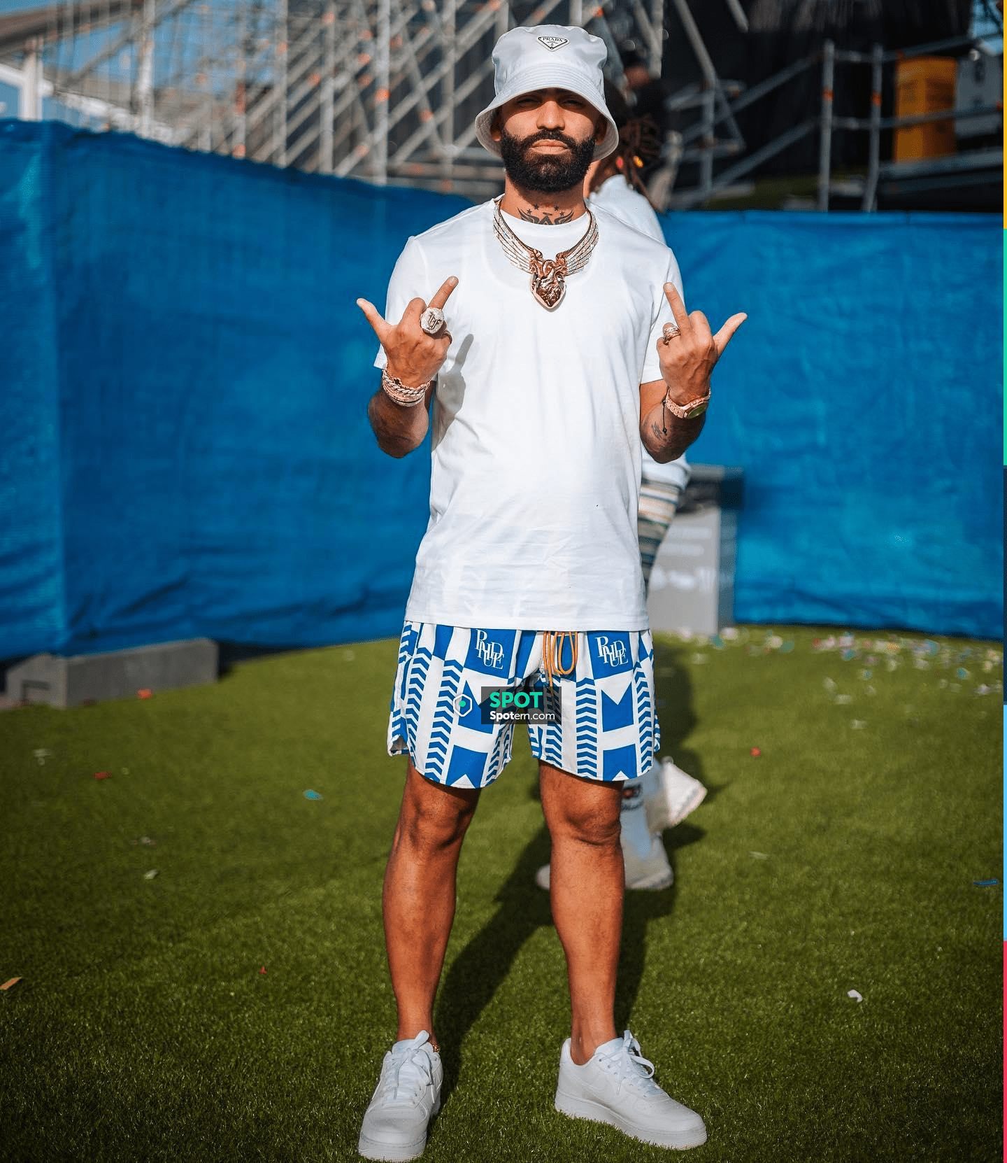Rhude White & Blue Chevron Swim Shorts worn by Arcángel on his ...