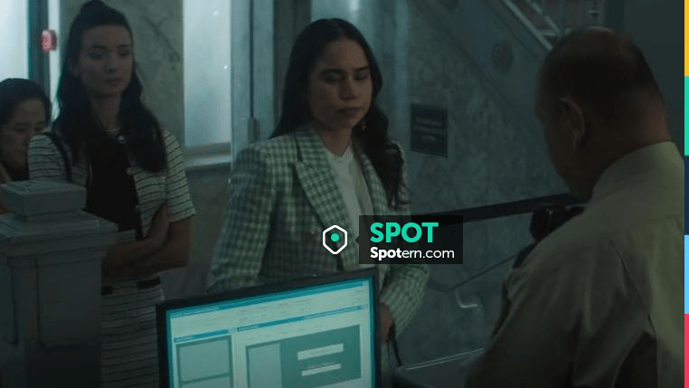 Zara Double Breasted Houndstooth Blazer in Sea Green worn by Addy ...