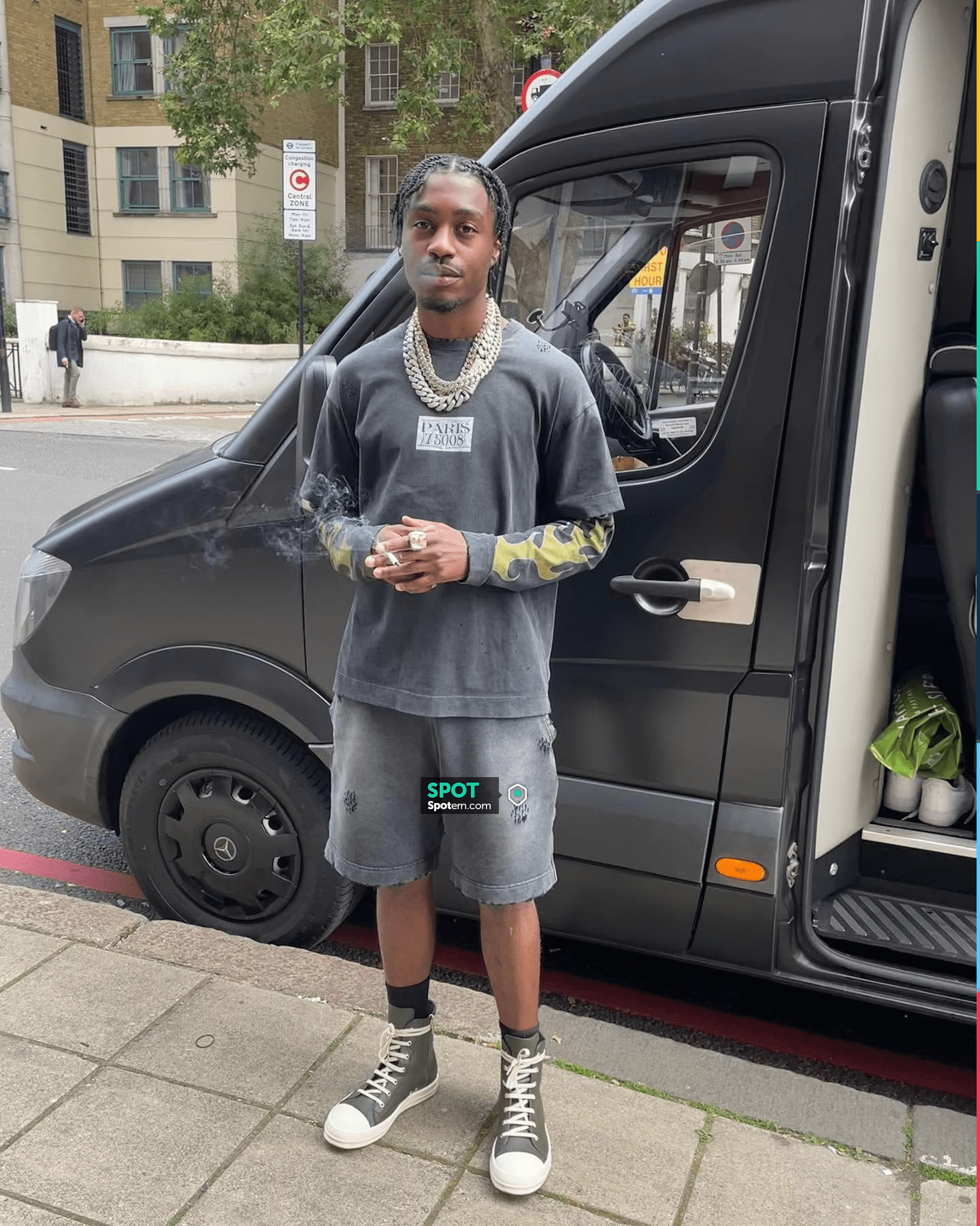 Givenchy Black Flames Print Sweatshorts worn by Lil Tjay on his ...