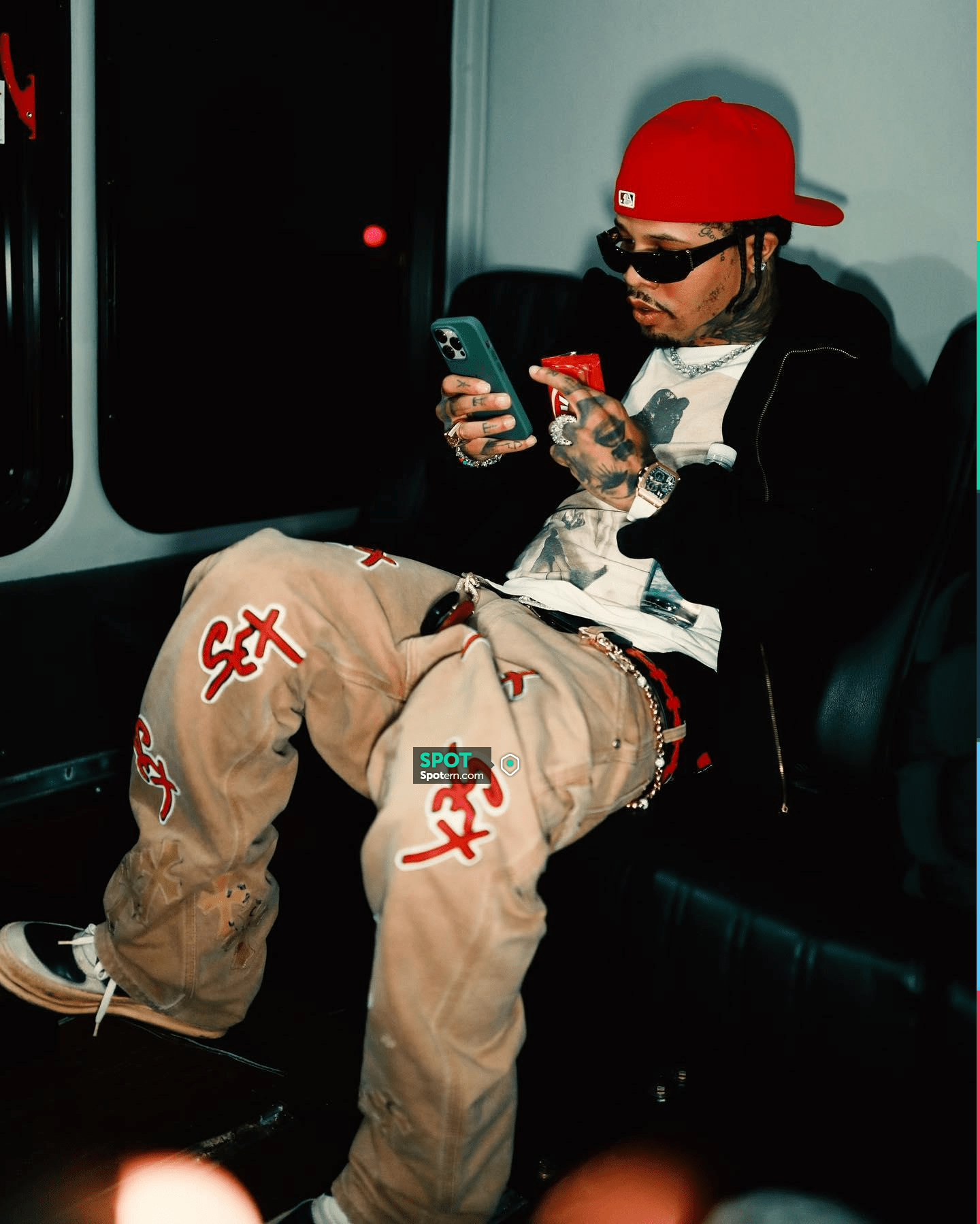 Chrome Hearts Kha­ki Sex Patch Pants Worn By Gervonta Davis On His 