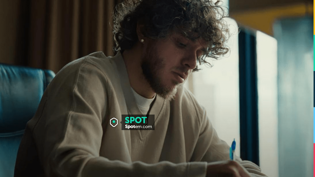 Casey Casey Ivory V Neck Boxy Sweat­shirt worn by Jack Harlow in Denver [Official Music Video ...