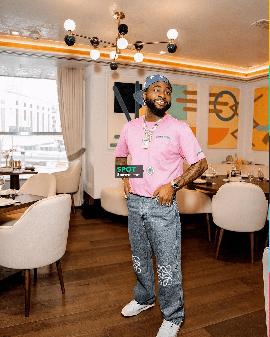 Chrome Hearts Pink & Neon Blue Scroll Lo­go T-Shirt worn by Davido on ...