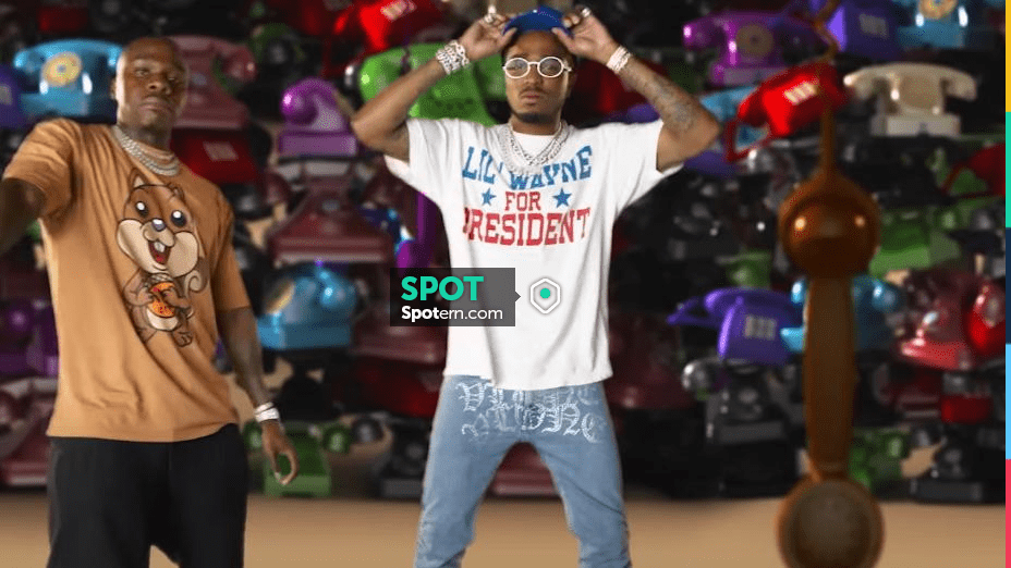 "Lil Wayne For President" White T-Shirt worn by Quavo in Pick Up by DaBaby (Official Music Video ...