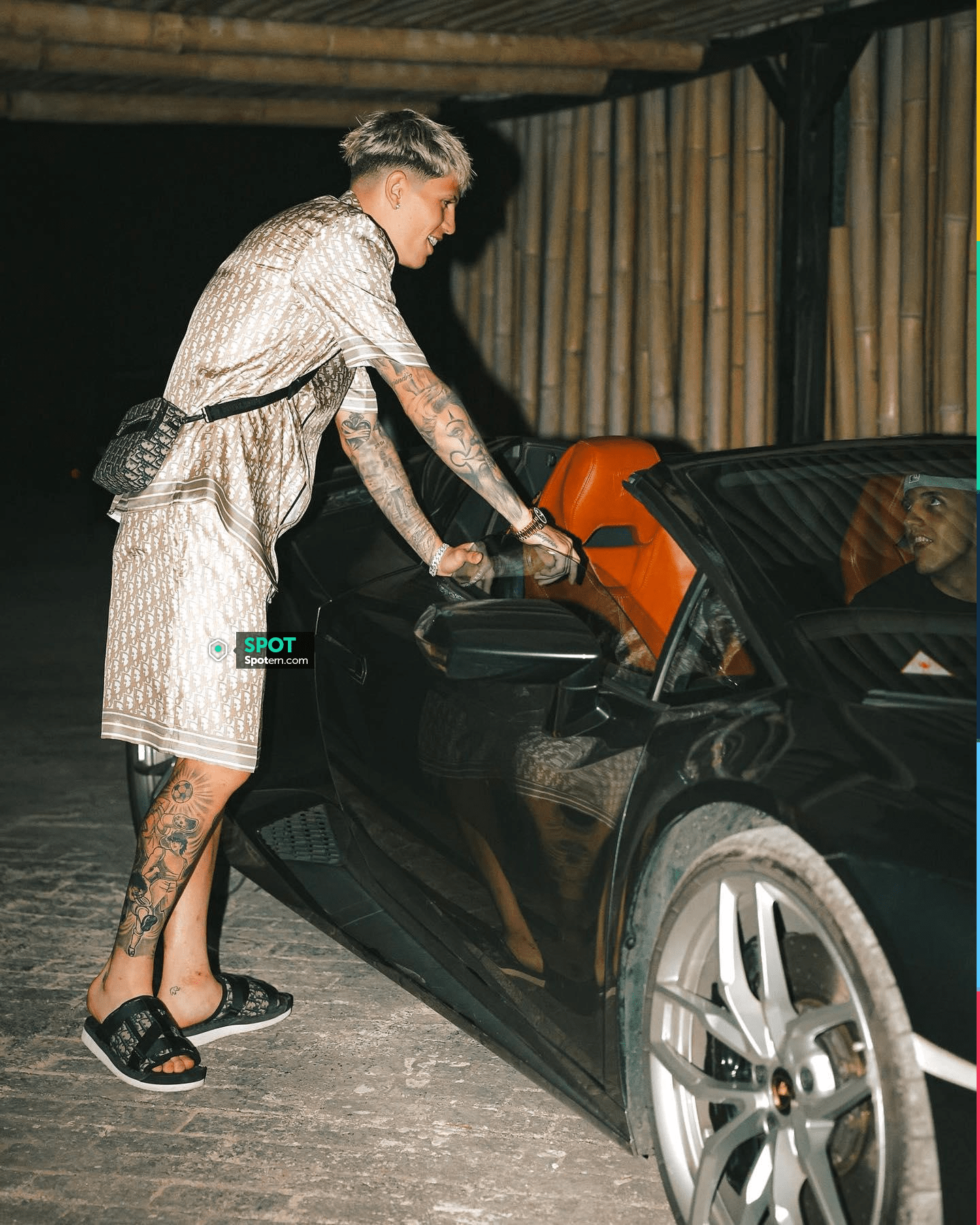 Dior Beige & White Oblique Silk Shorts worn by Alejandro Garnacho on ...