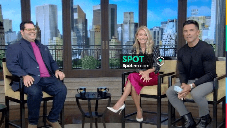 Saint Laurent Tie-Neck Polka-Dot Silk Blouse worn by Kelly Ripa as seen ...