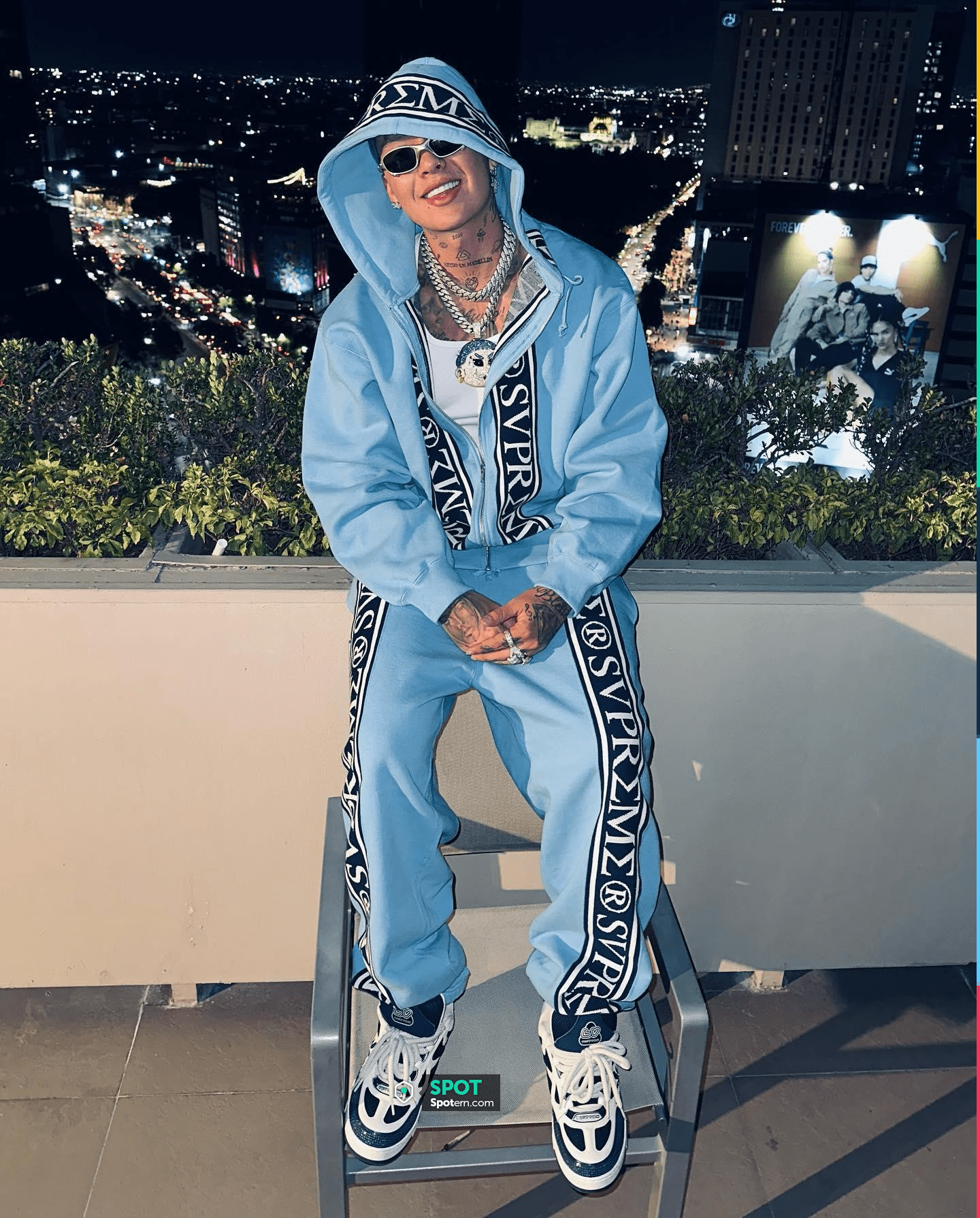 Louis Vuitton Navy & White LV Skate Sneak­ers worn by Blessd on the ...