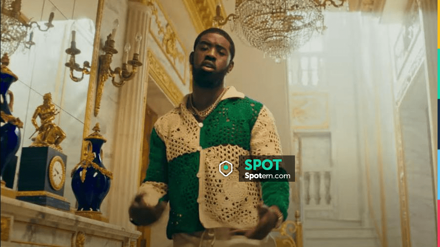 Bode Cream & Green Crochet Shirt worn by Tion Wayne in Shayo with ...